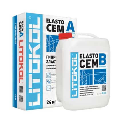 Литокол ELASTOCEM (А+B) гидроизоляция двухкомпонентная эластичная на цем. Основе, белый, 24кг ...